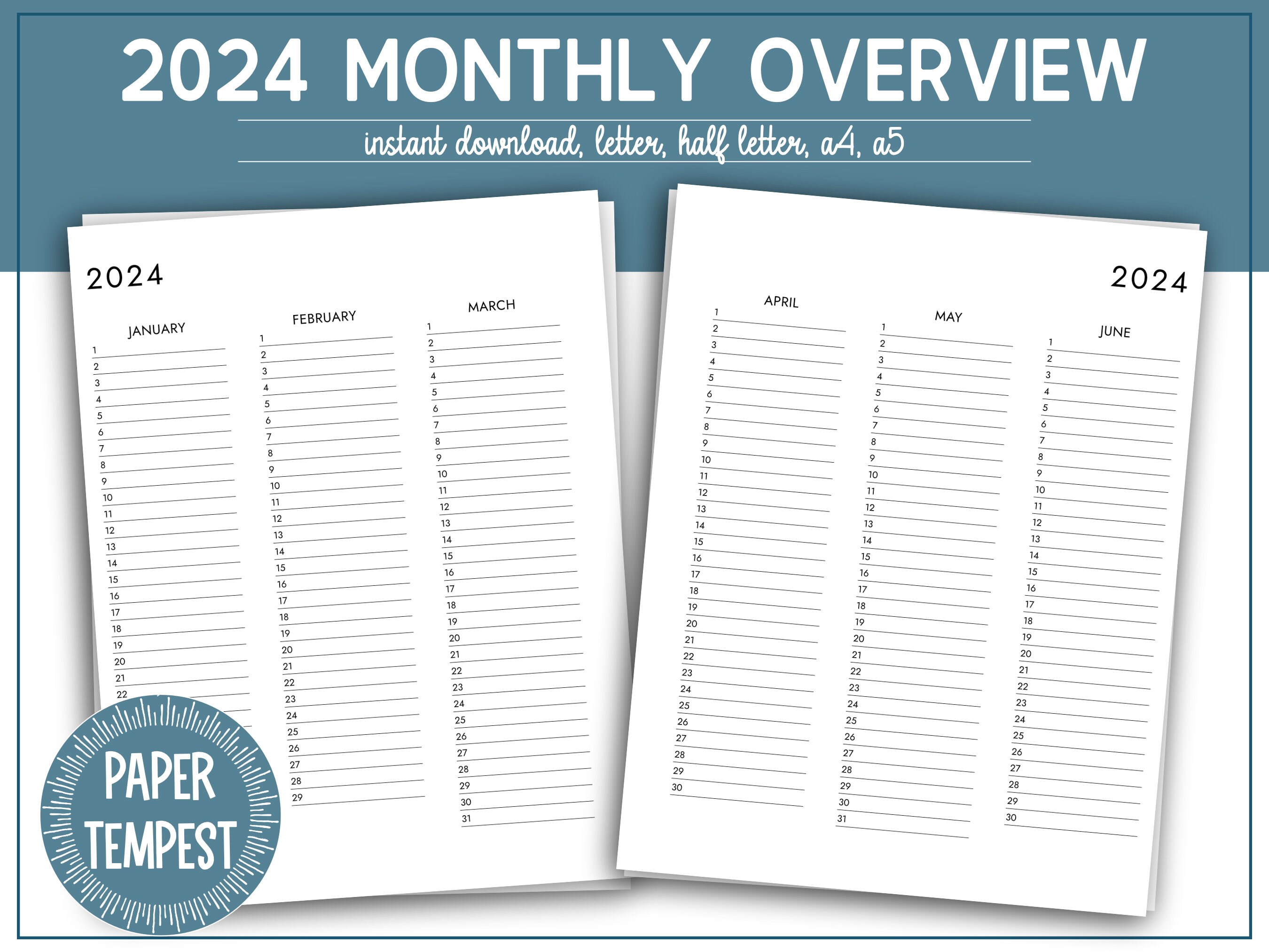2024 Printable Calendar Portrait, Classic Monthly Calendar Planner ...