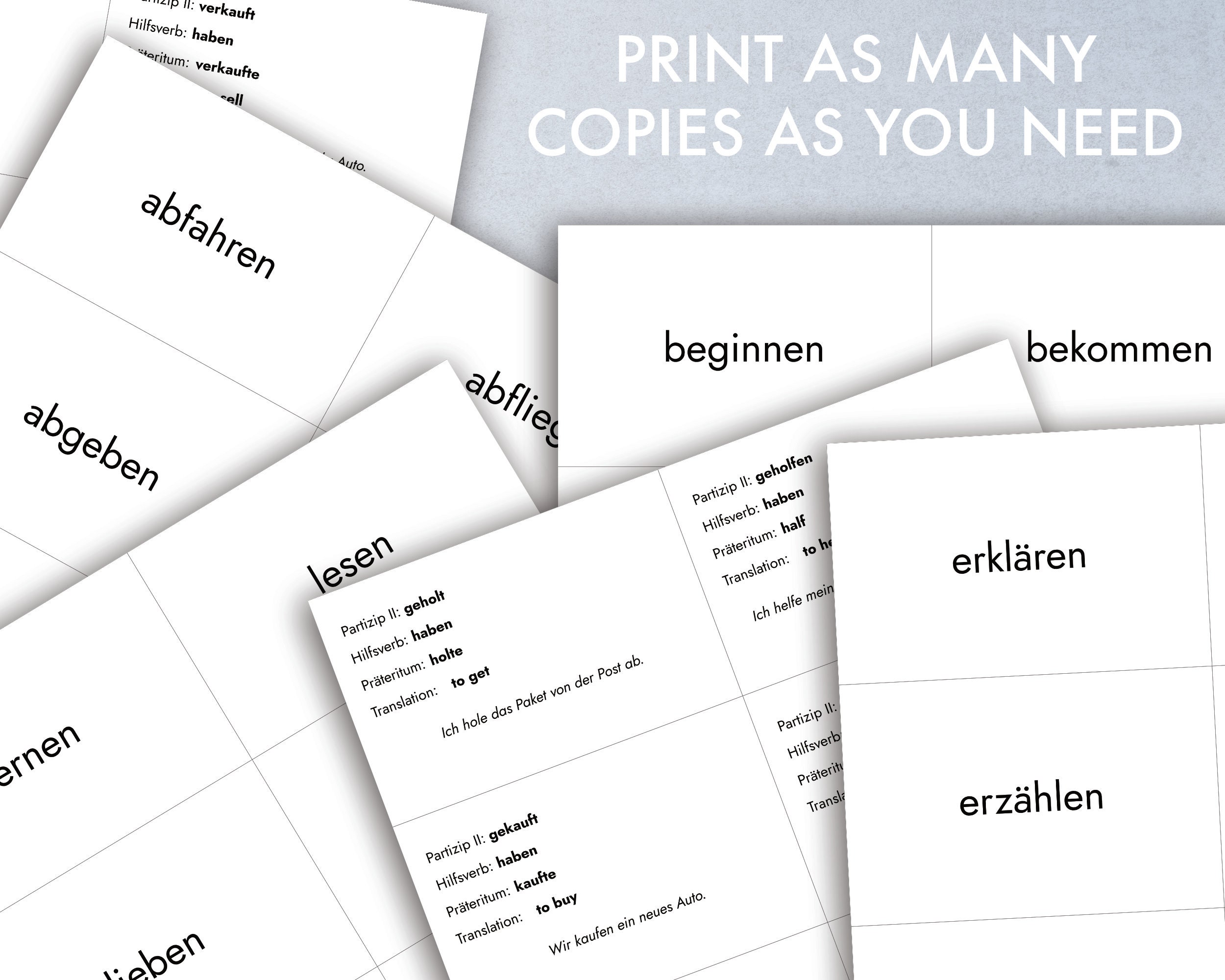 Printable German Verb Flashcards German Vocabulary Flash - Etsy