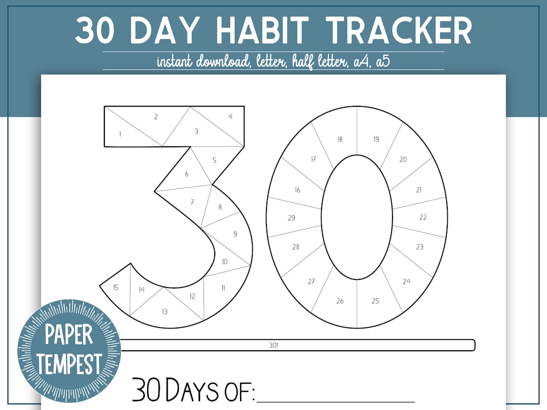 Color in 30 Day Habit Tracker, Exercise Tracking, Daily Coloring Page ...