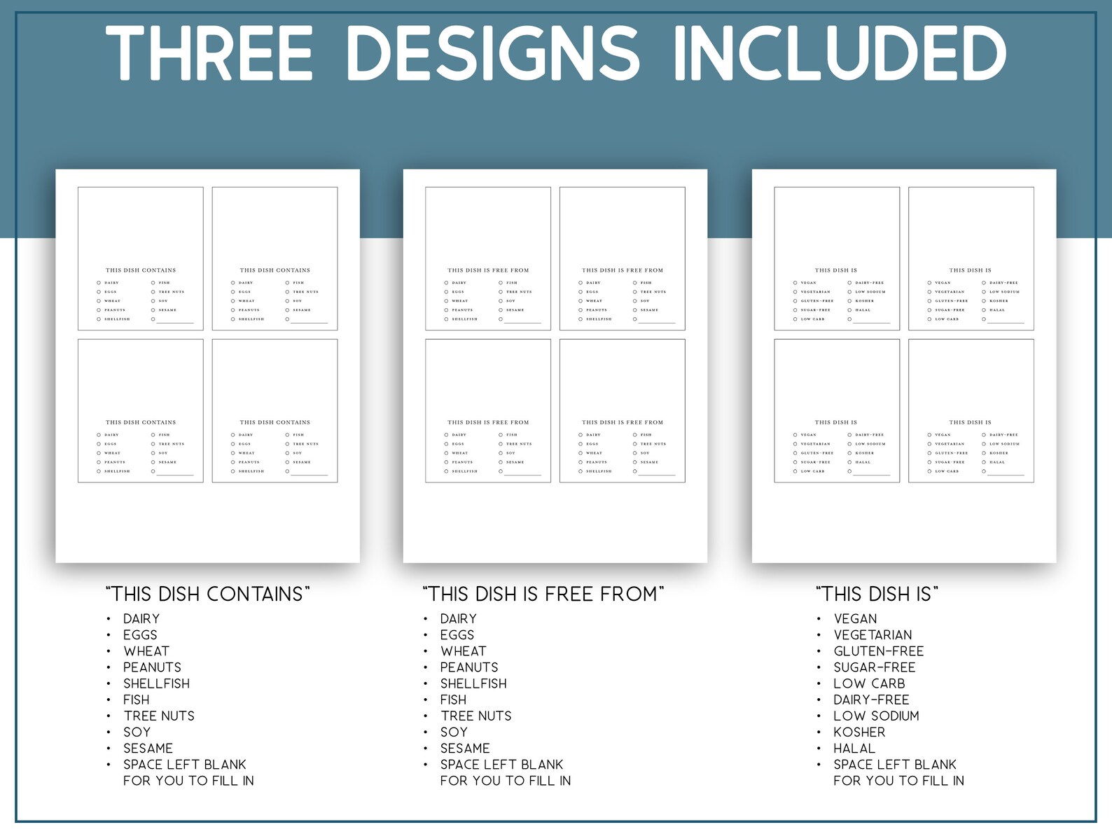 Printable Food Allergy Tags for Buffets, Printable Food Cards for ...