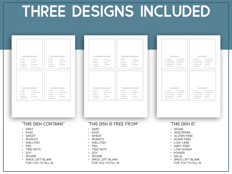 Printable Food Allergy Tags for Buffets, Printable Food Cards for ...