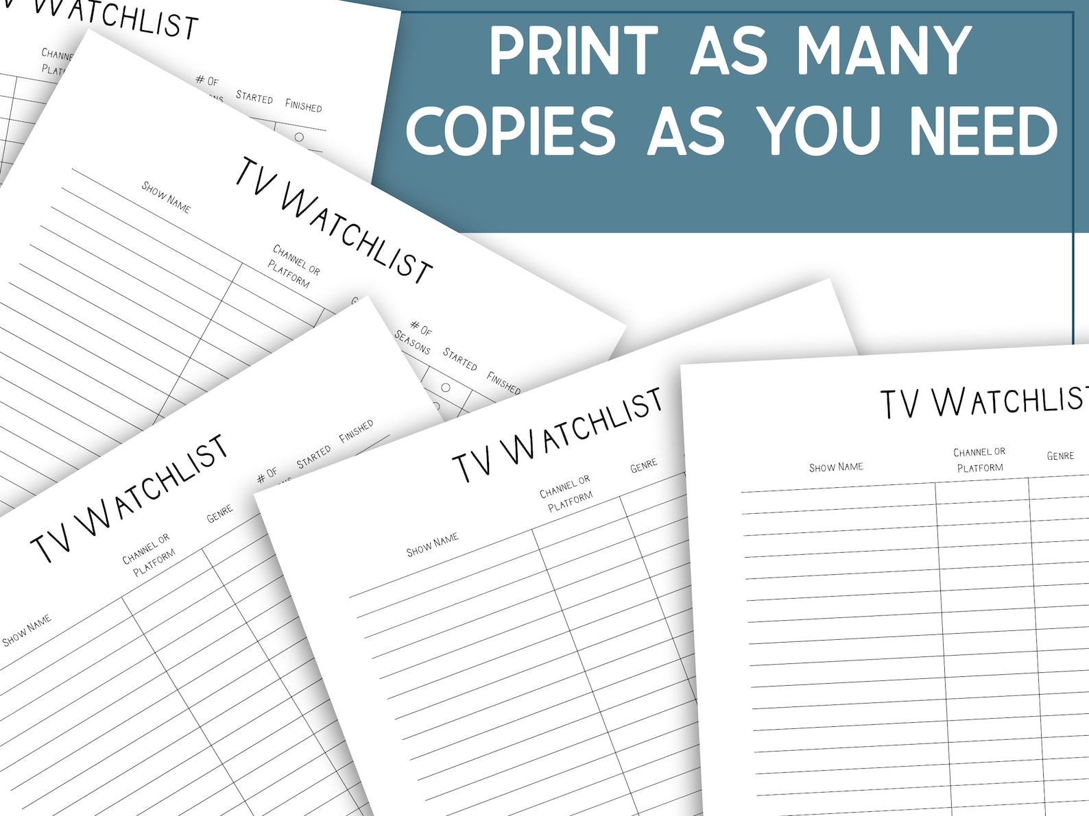 Printable TV Watchlist, TV Show Tracker, Television to Watch List ...