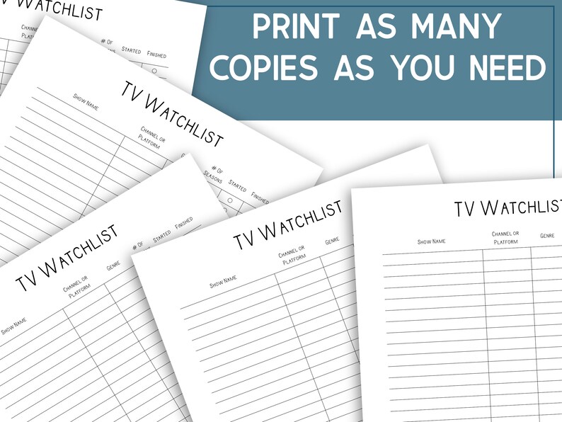 Printable TV Watchlist, TV Show Tracker, Television to Watch List ...