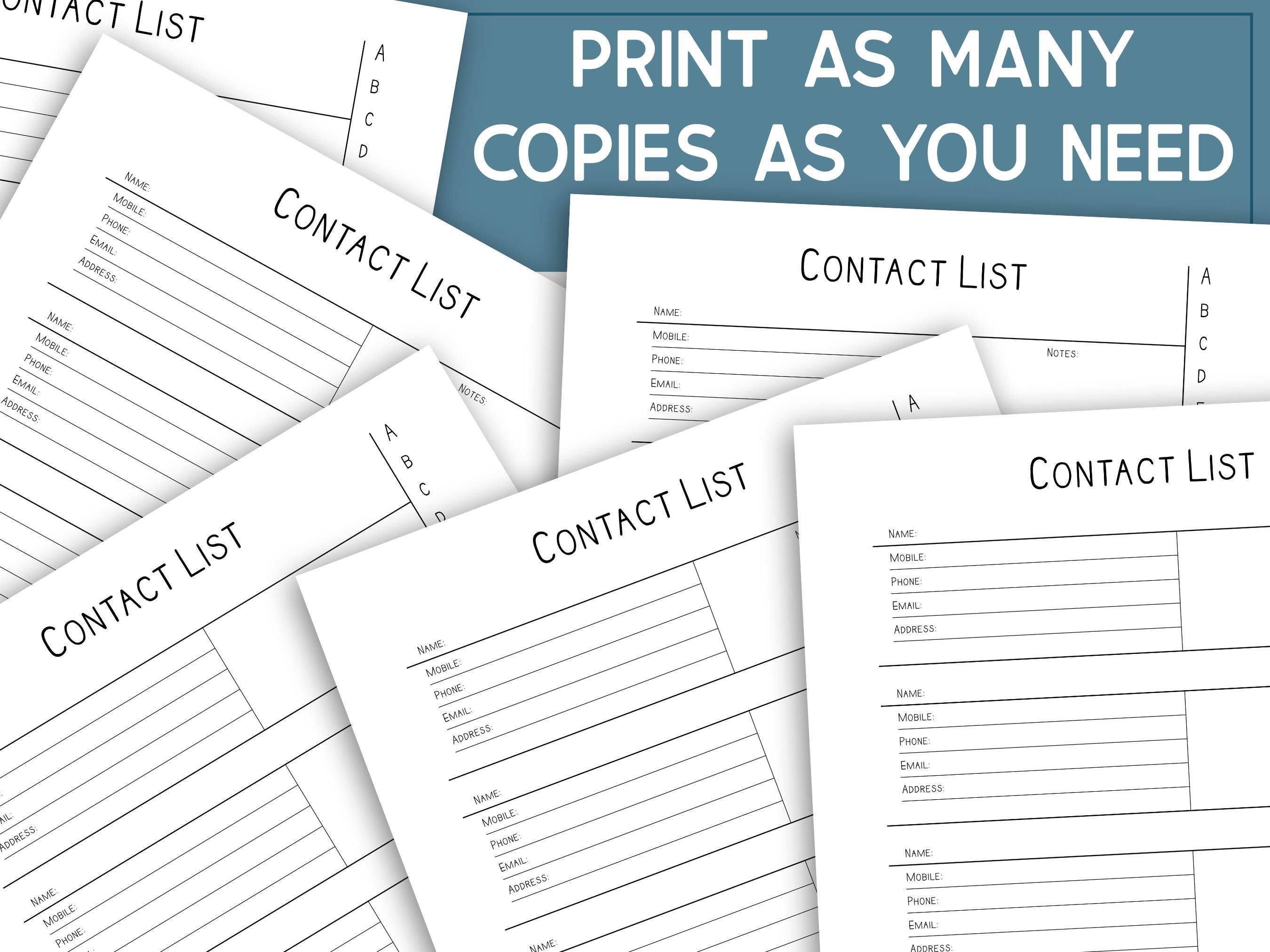 Printable Contact List, Address Book Template, Address Log Planner ...