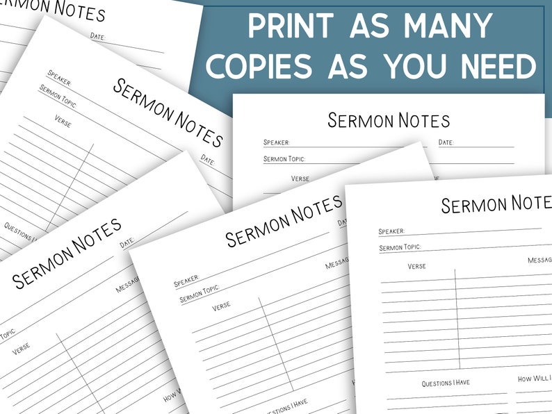 Printable Sermon Notes Template, Church Note Taking Template, Sermon ...