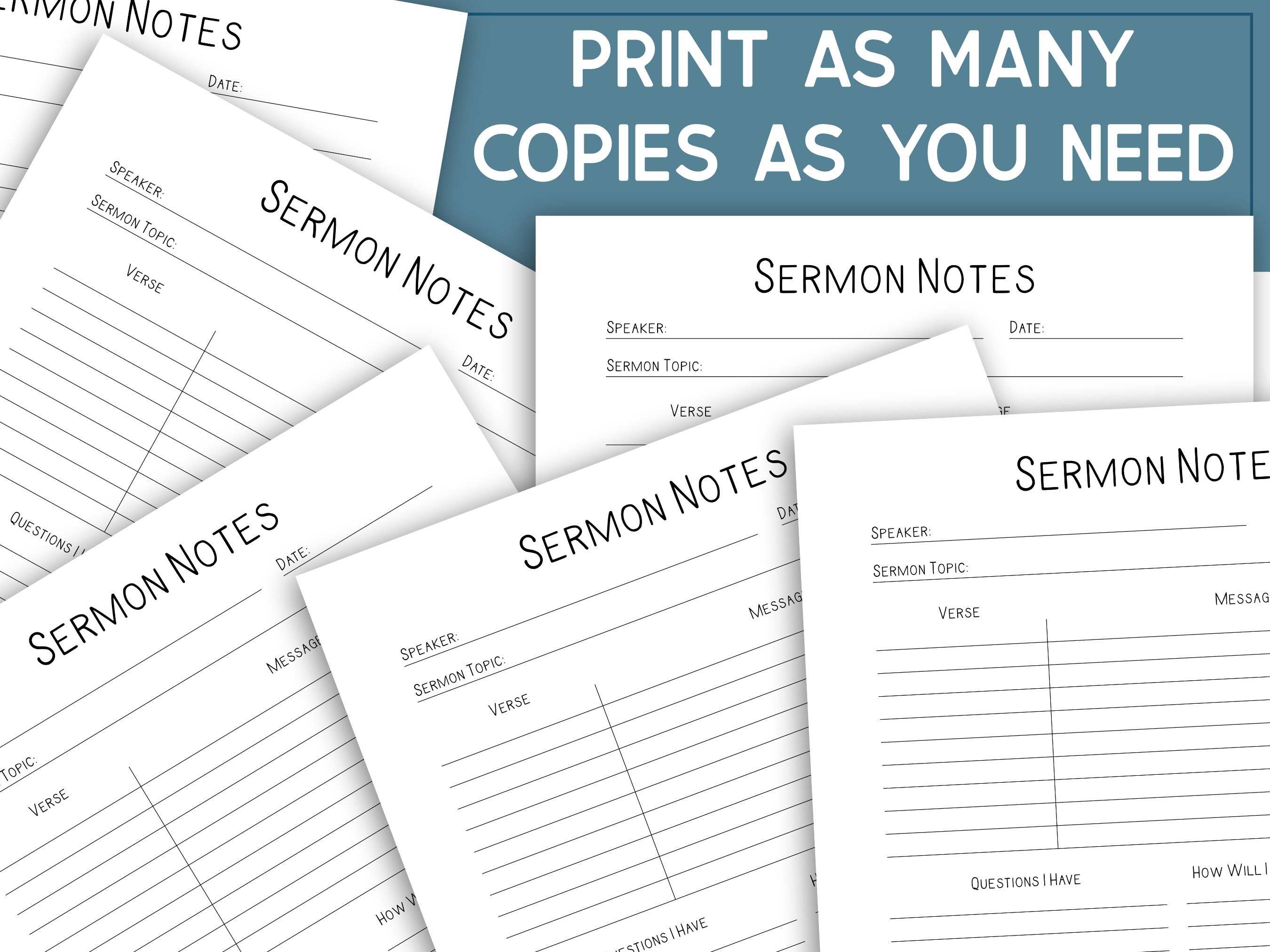 Printable Sermon Notes Template, Church Note Taking Template, Sermon ...
