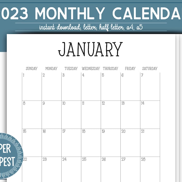 Printable Calendar 2023 Portrait - Etsy