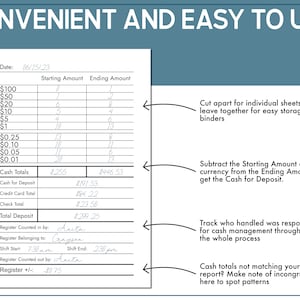Printable Cash Register Balance Log, Cash Drawer Reconciliation Sheet ...
