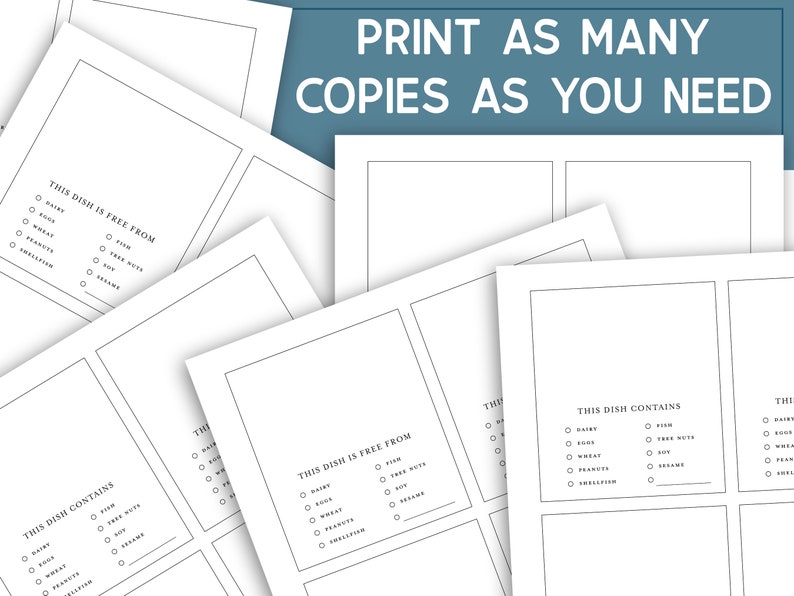 Printable Food Allergy Tags for Buffets, Printable Food Cards for ...