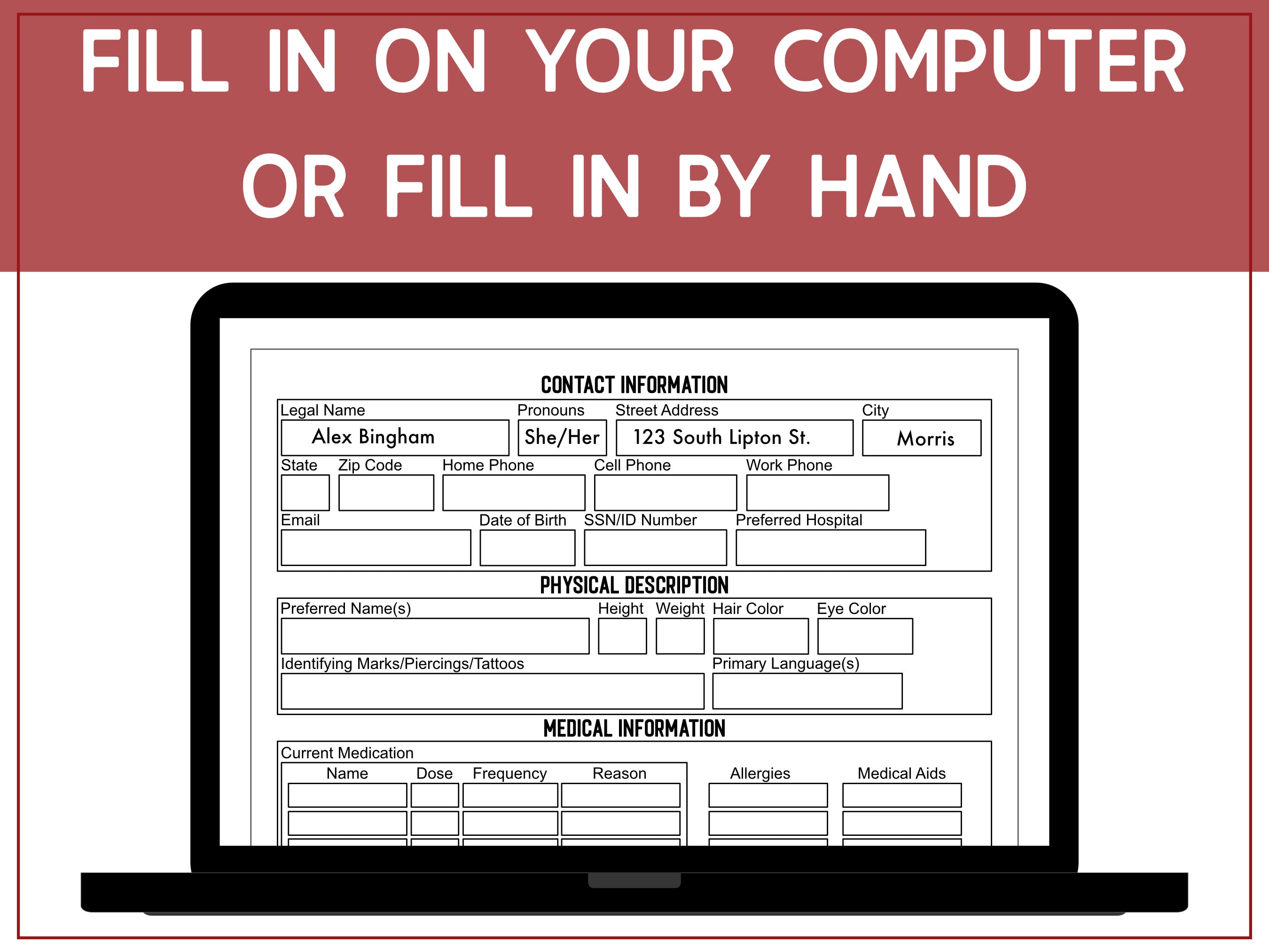 Emergency Medical Information Binder Page Download, Health Journal ...
