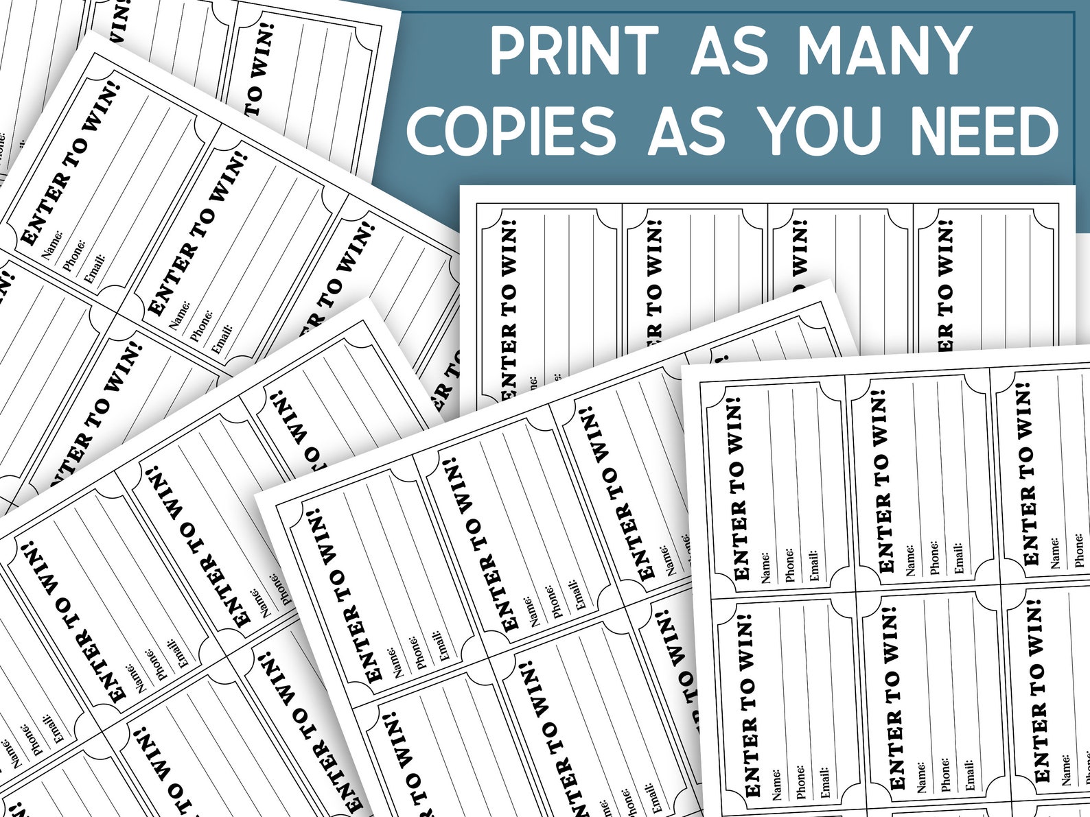 Printable Raffle Tickets Template, Enter to Win Tickets, Printable ...