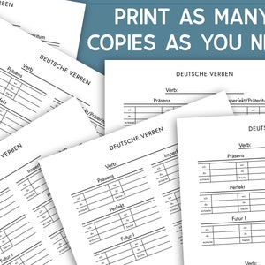 Printable German Verb Table Practice, German Verb Conjugation Worksheet ...