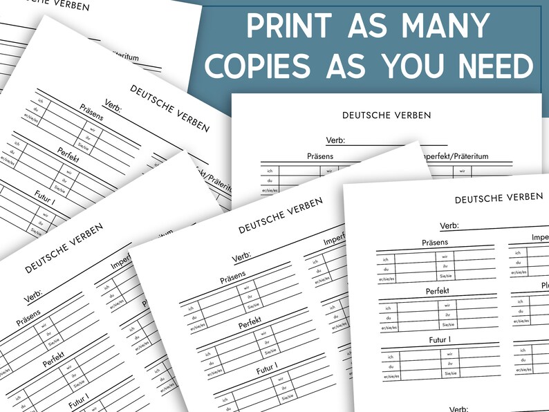 Printable German Verb Table Practice, German Verb Conjugation Worksheet ...