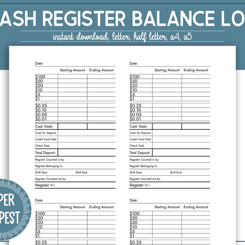 Cash Drawer Count Sheet - Etsy