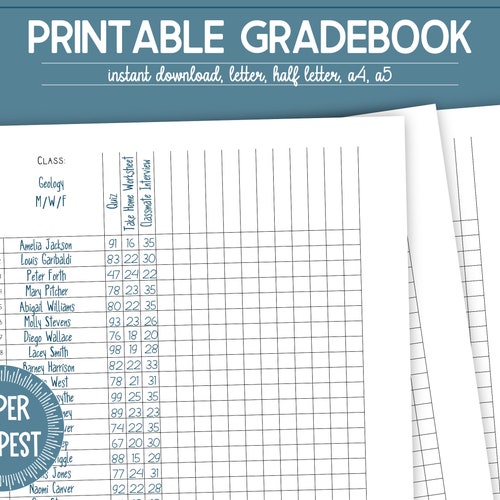 Printable Class Record Gradebook Template Teacher Grade - Etsy