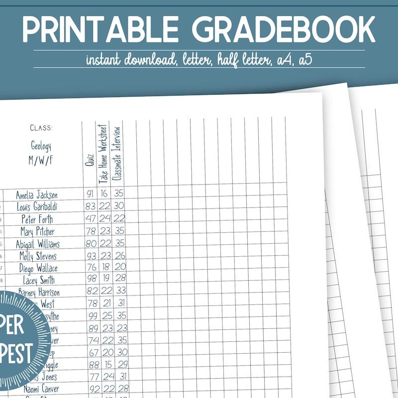 Printable Class Record Grade Sheet - Etsy