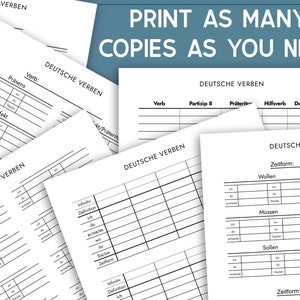 Printable German Verbs Study Bundle, German Verb Conjugation Worksheet ...
