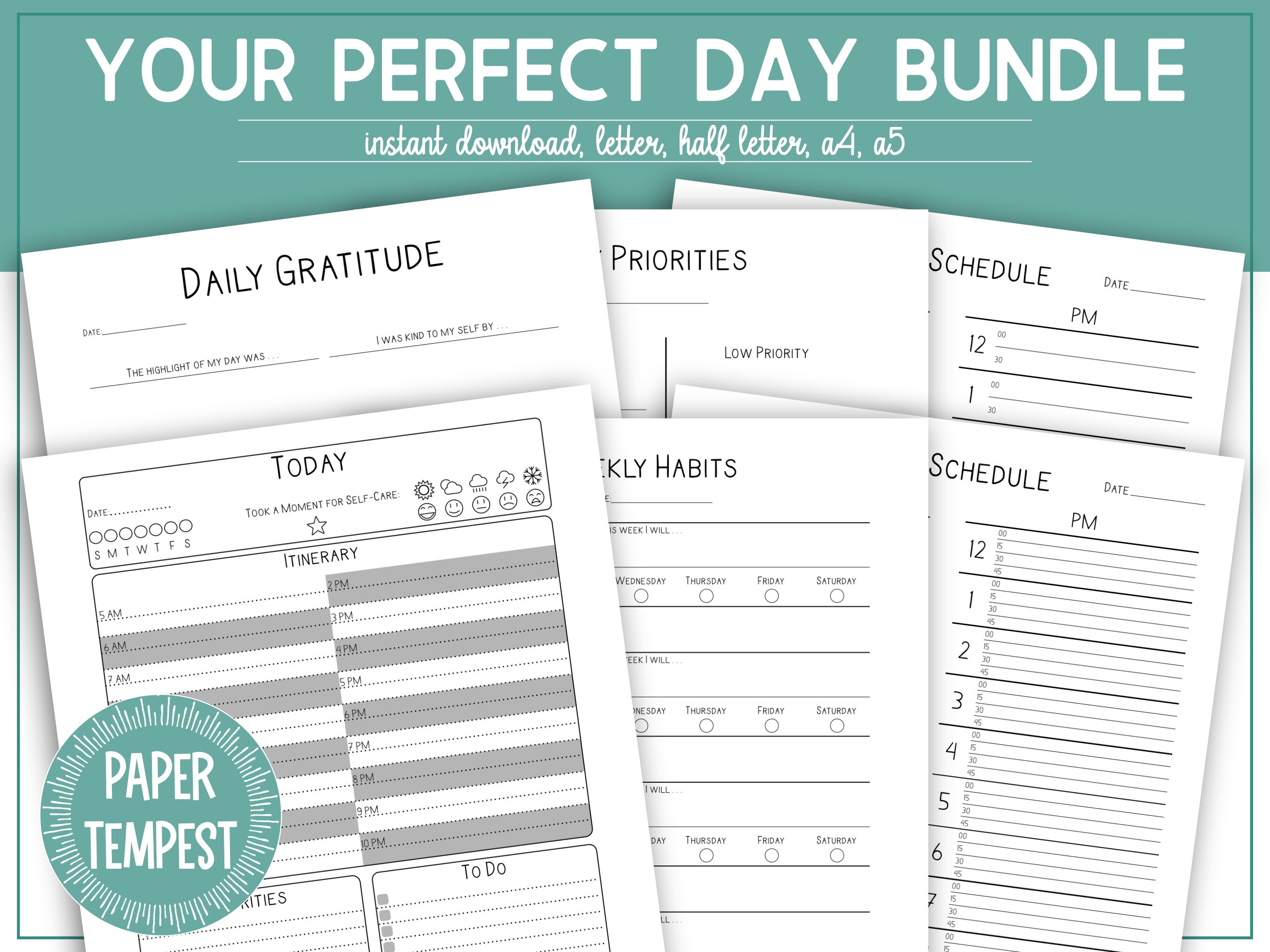 Your Perfect Day Planner Printable Bundle, Planner Bundle, 15 Minute ...