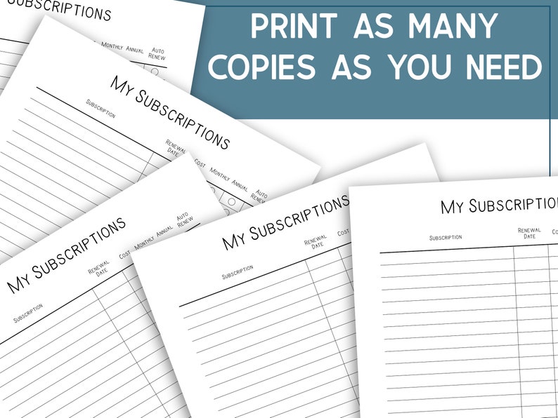 Printable Subscription Tracker, Printable Subscription Log ...