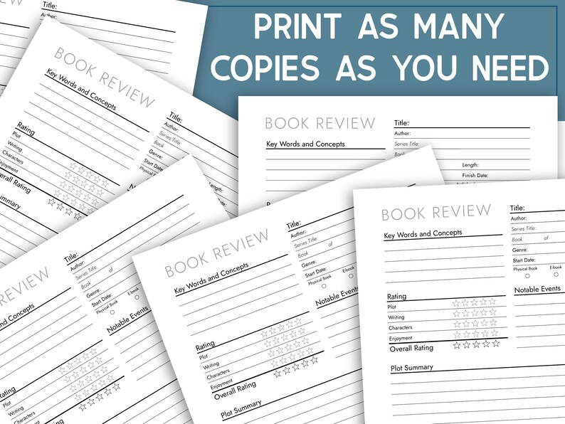 Printable Book Review Template, Book Review Journal, Digital Book ...