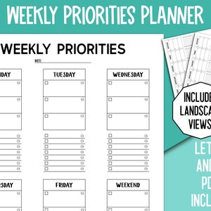Printable Weekly Priority Planner Organizer, to Do List, Workflow ...