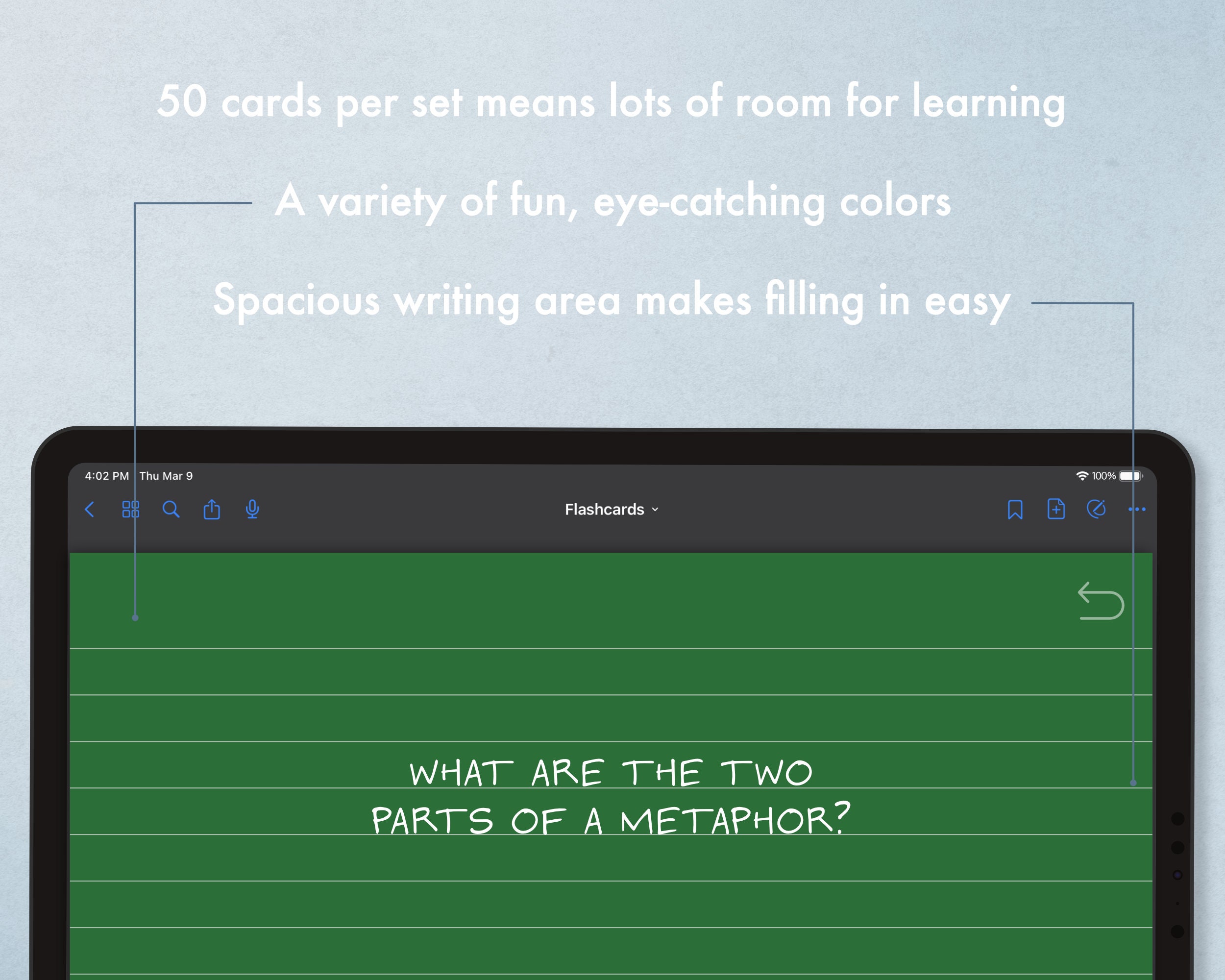 Green Digital Flashcards for Goodnotes and Notability, Hyperlinked ...