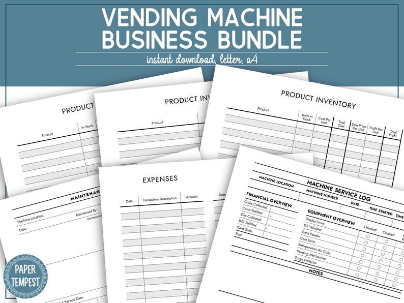 Printable Vending Machine Business Bundle, Vending Machine Inventory ...