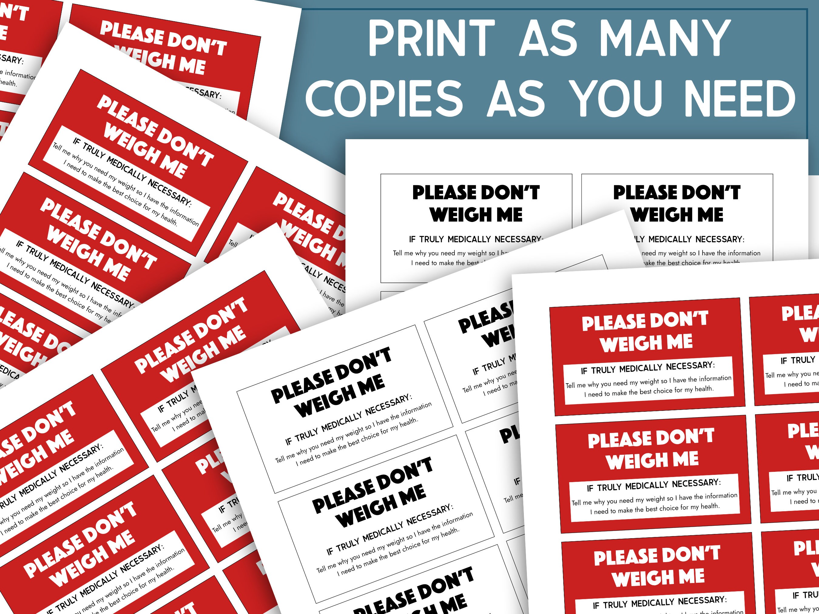 Printable Don't Weigh Me Cards, Decline to Be Weighed Cards, Blind ...