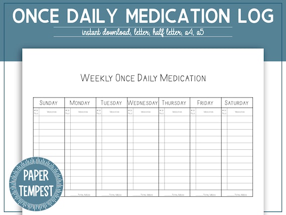 Weekly Medication Tracker Printable Medication List Once a - Etsy