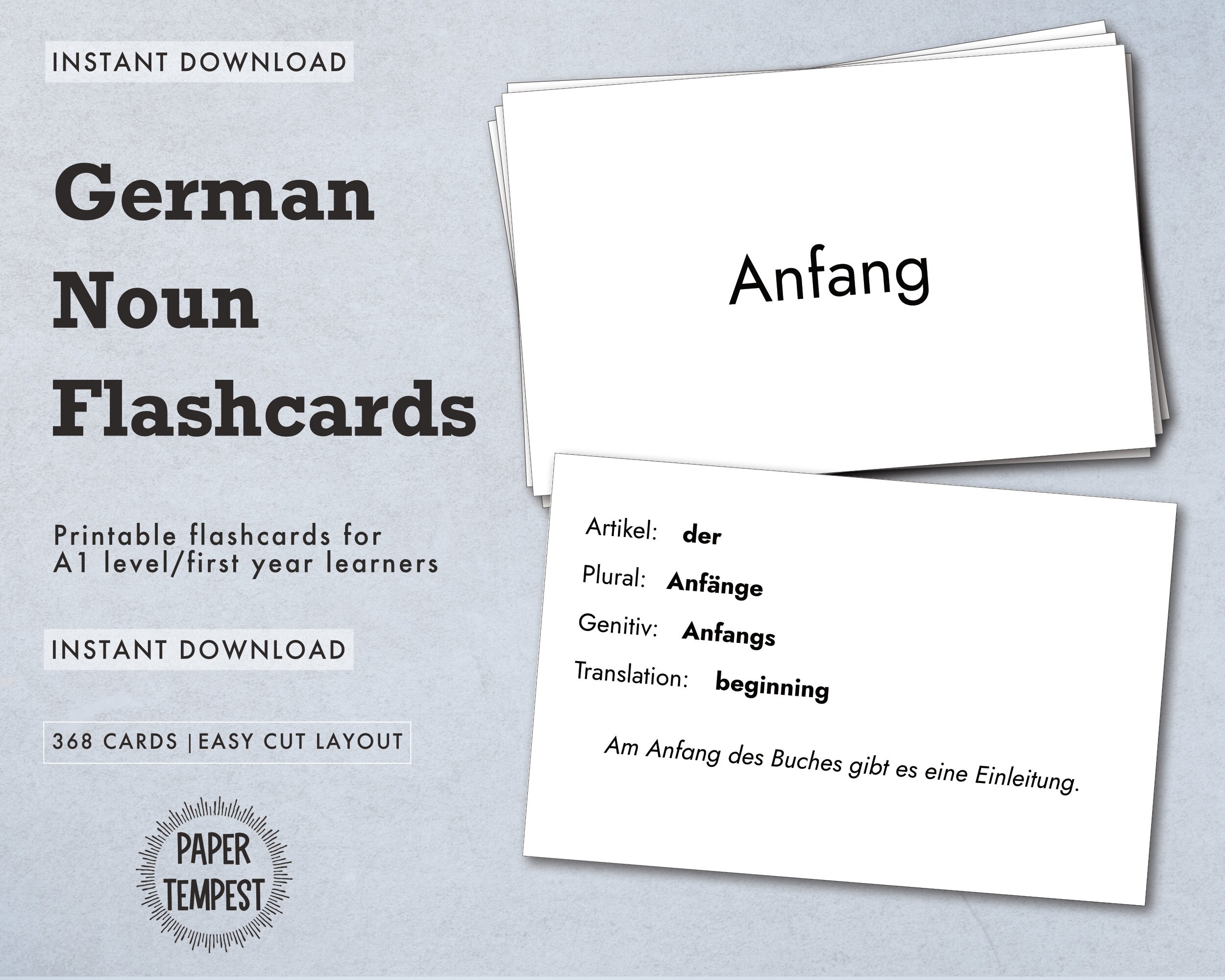 Printable German Noun Flashcards, German Vocabulary Flash Cards, German ...