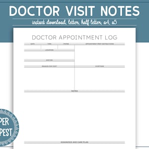 Printable Doctor Visit Notes, Doctor Appointment Log, Specialist ...