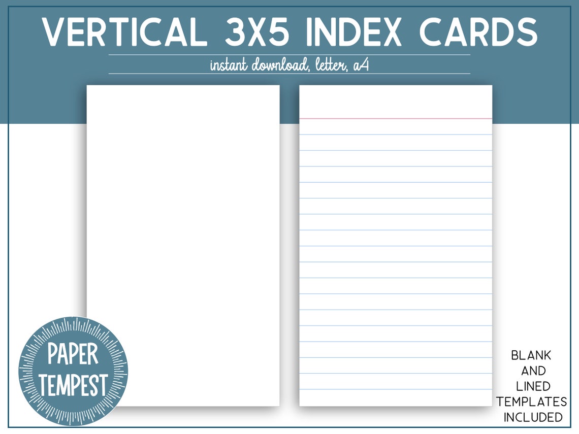 Printable Vertical 3x5 Index Cards, Printable Lined Index Cards ...