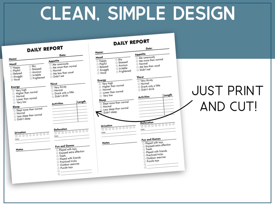 Printable Pet Report Card Template, Dog Report Card, Daily Pet Care ...