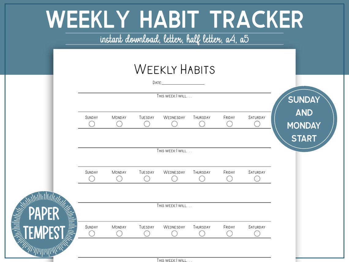 Weekly Habit Tracker Printable, Daily Habit Tracker Printable for ...