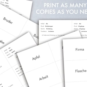 Printable German Noun Flashcards, German Vocabulary Flash Cards, German ...
