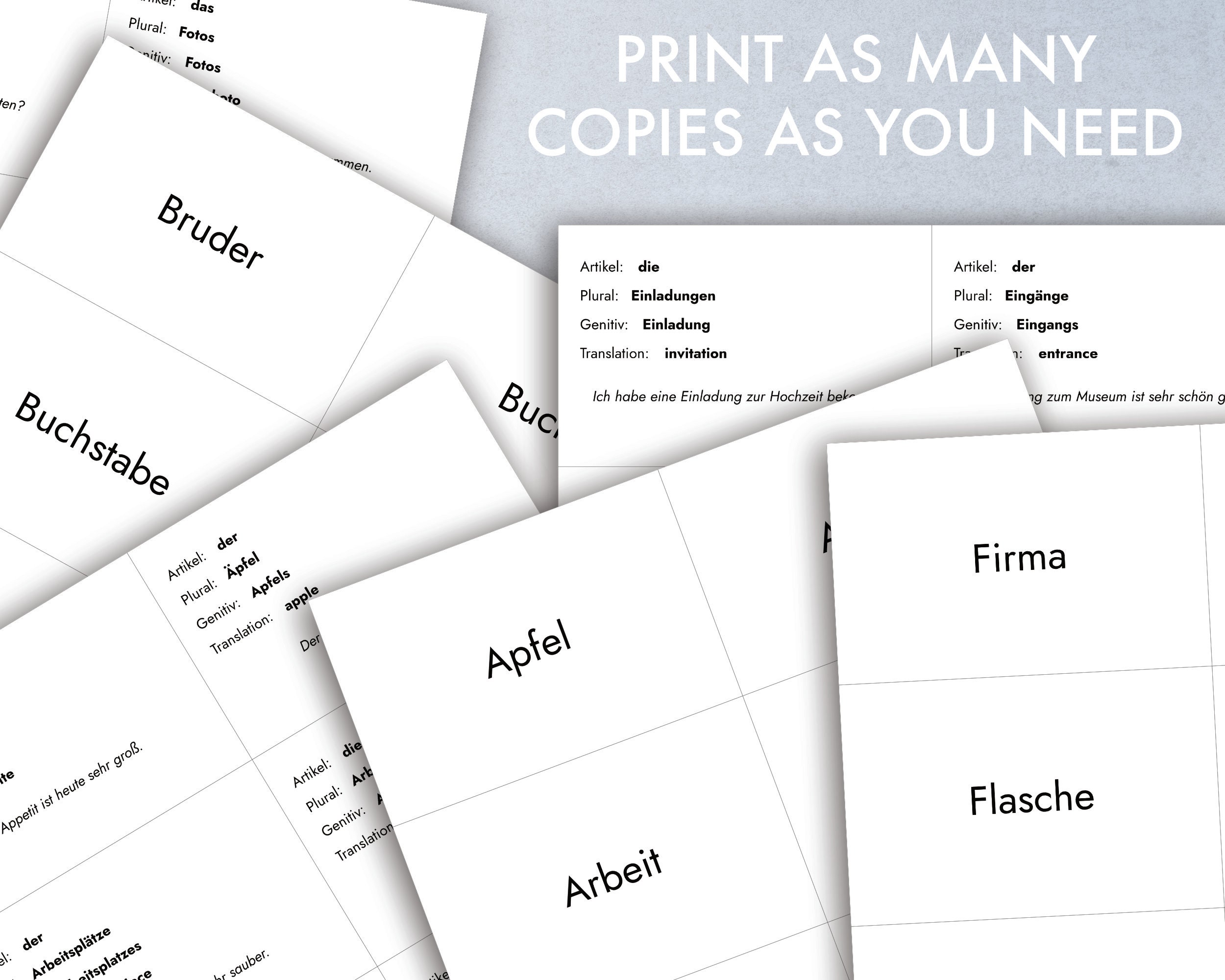 Printable German Noun Flashcards, German Vocabulary Flash Cards, German ...