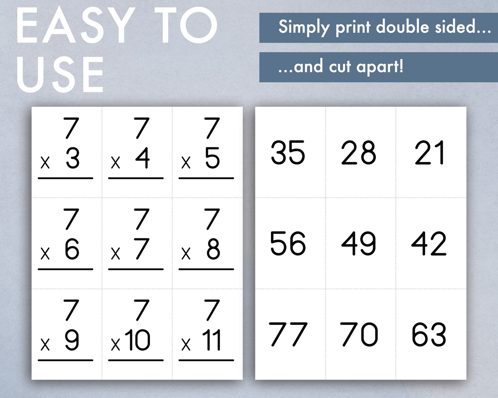Tarjetas de multiplicación imprimibles, tarjetas de ejercicios de ...