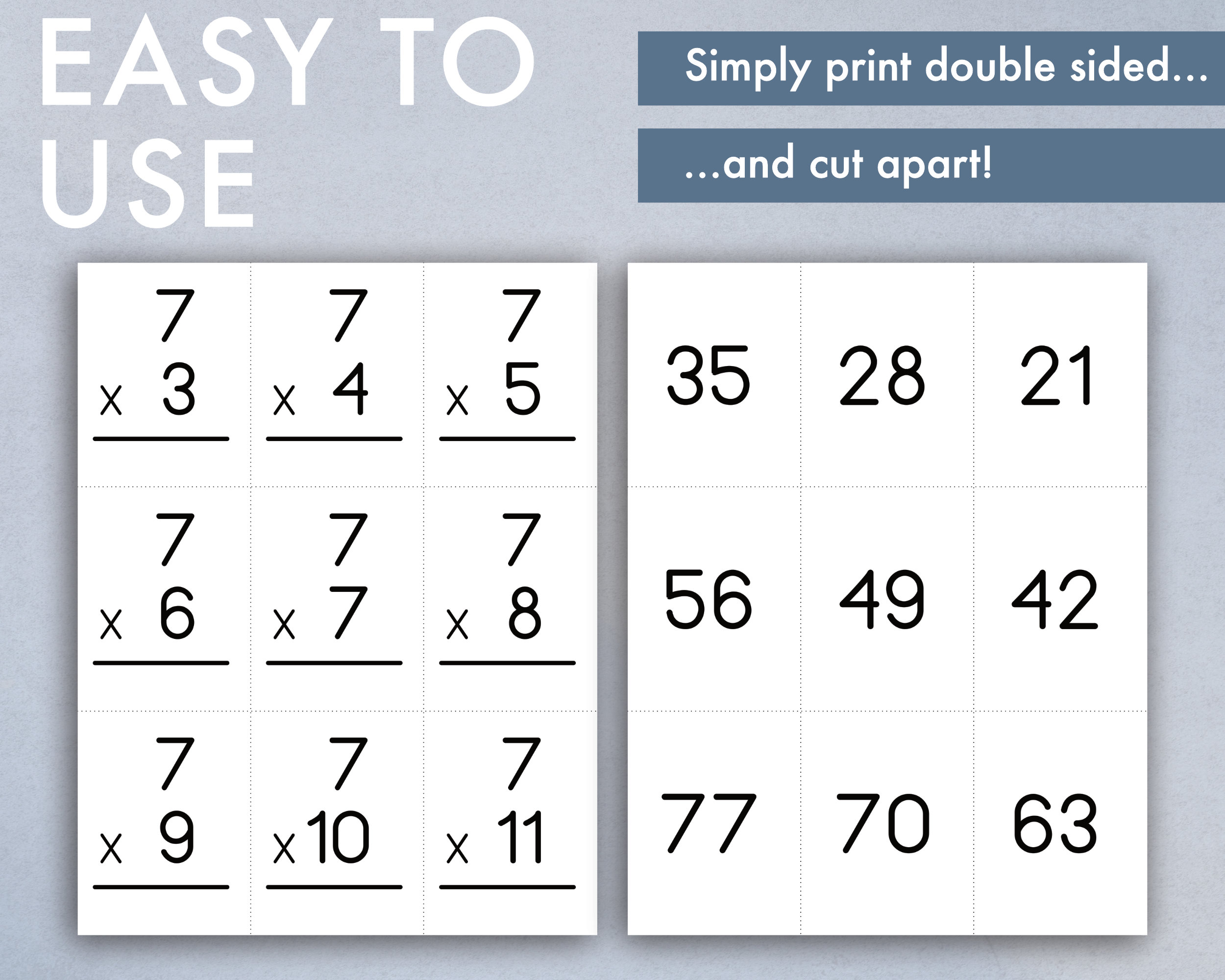 Tarjetas de multiplicación imprimibles, tarjetas de ejercicios de ...