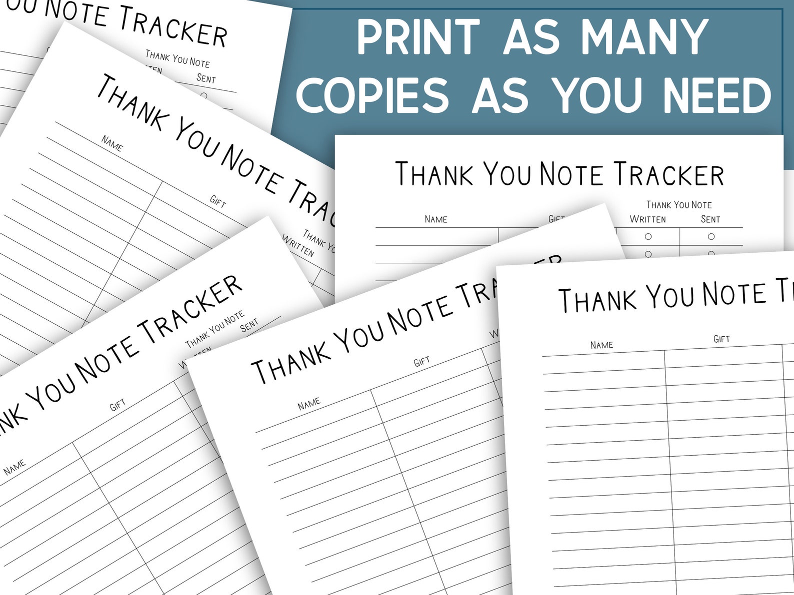Printable Gift Thank You Note Tracker, Thank You Note Log for Shower ...