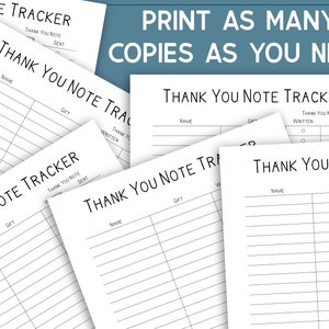 Printable Gift Thank You Note Tracker, Thank You Note Log for Shower ...