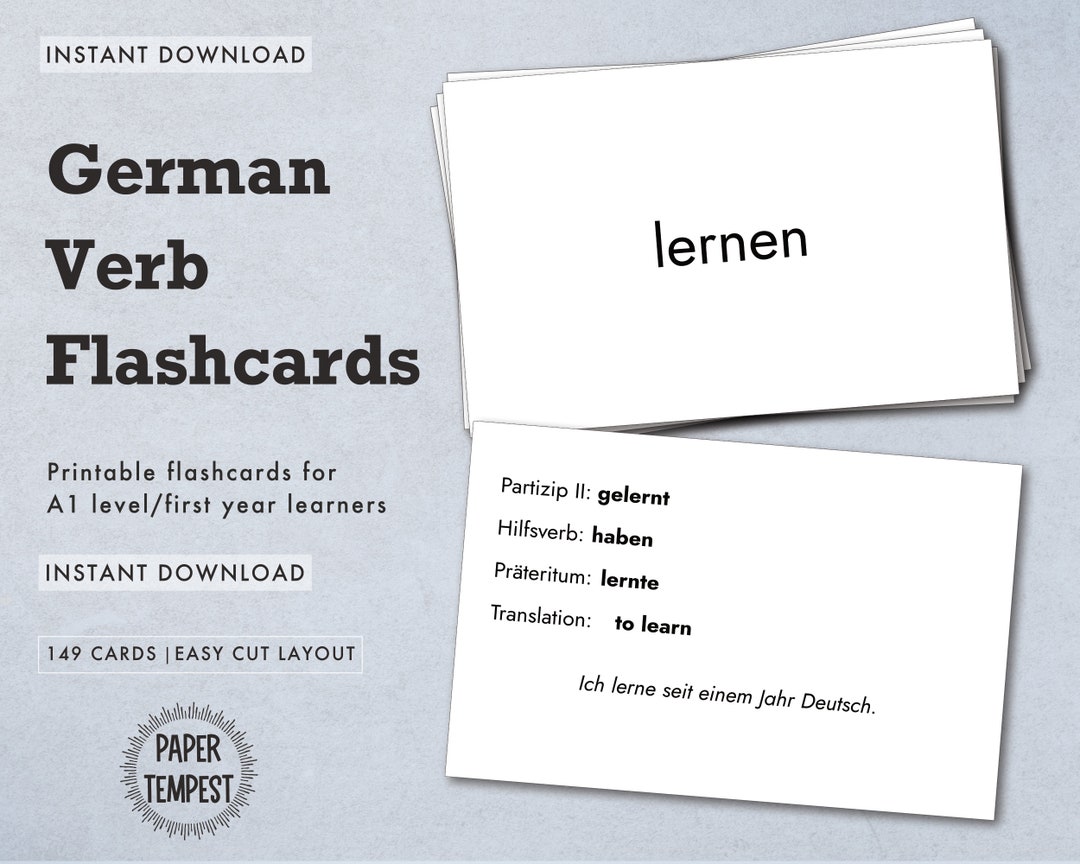 Printable German Verb Flashcards, German Vocabulary Flash Cards, German ...