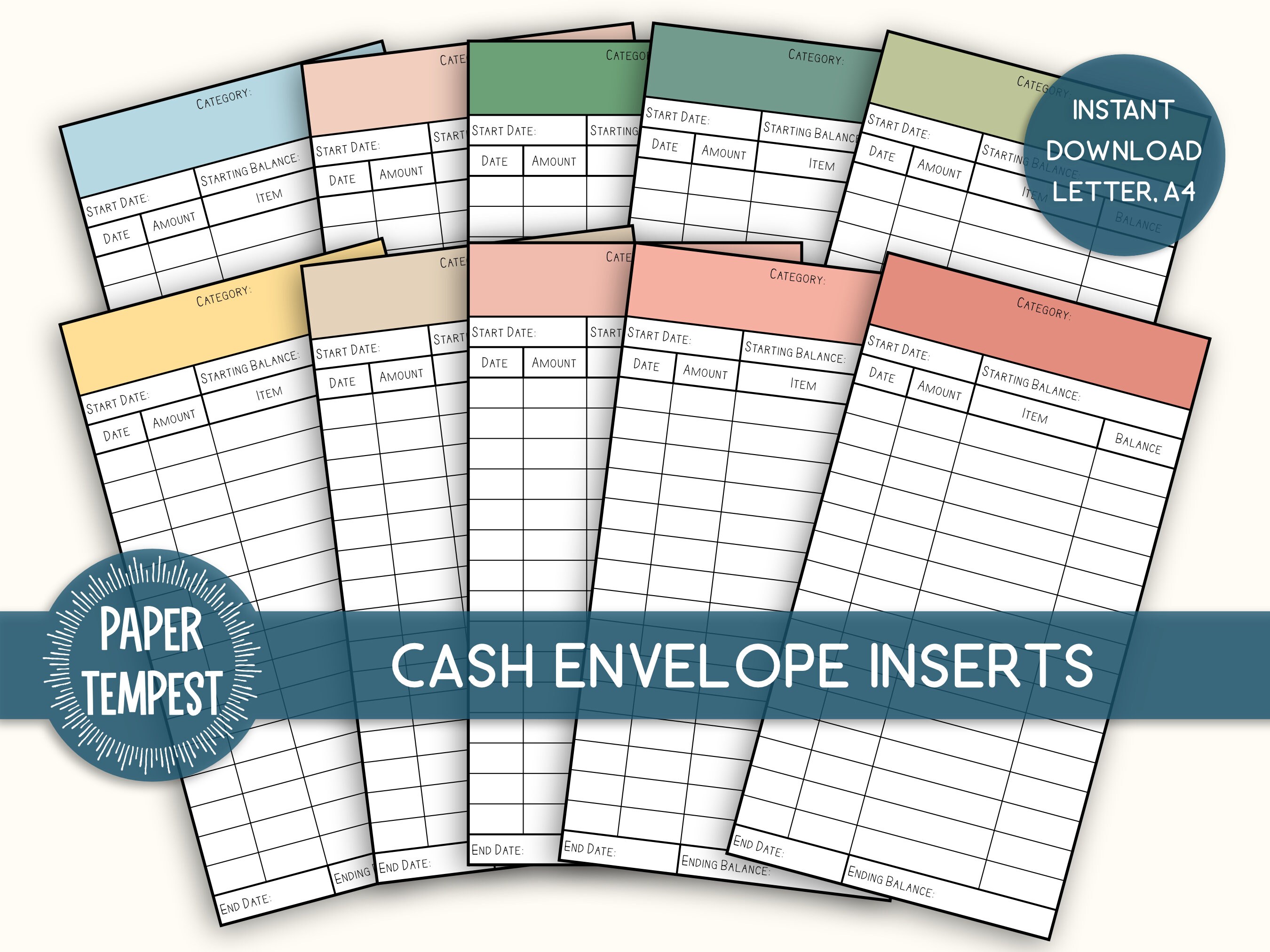 Printable Cash Envelope Inserts, Cash Envelope Tracker, Cash Budget ...
