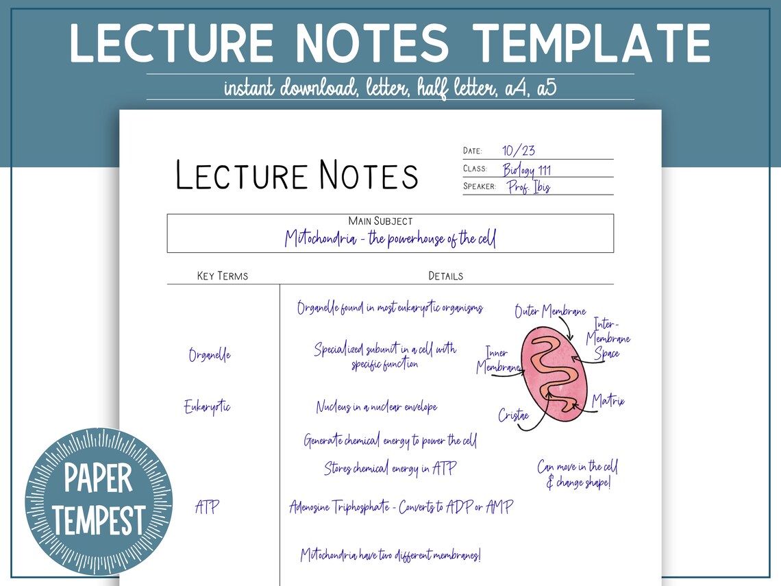 Printable Lecture Notes Template, Printable Class Notes, Course Notes ...