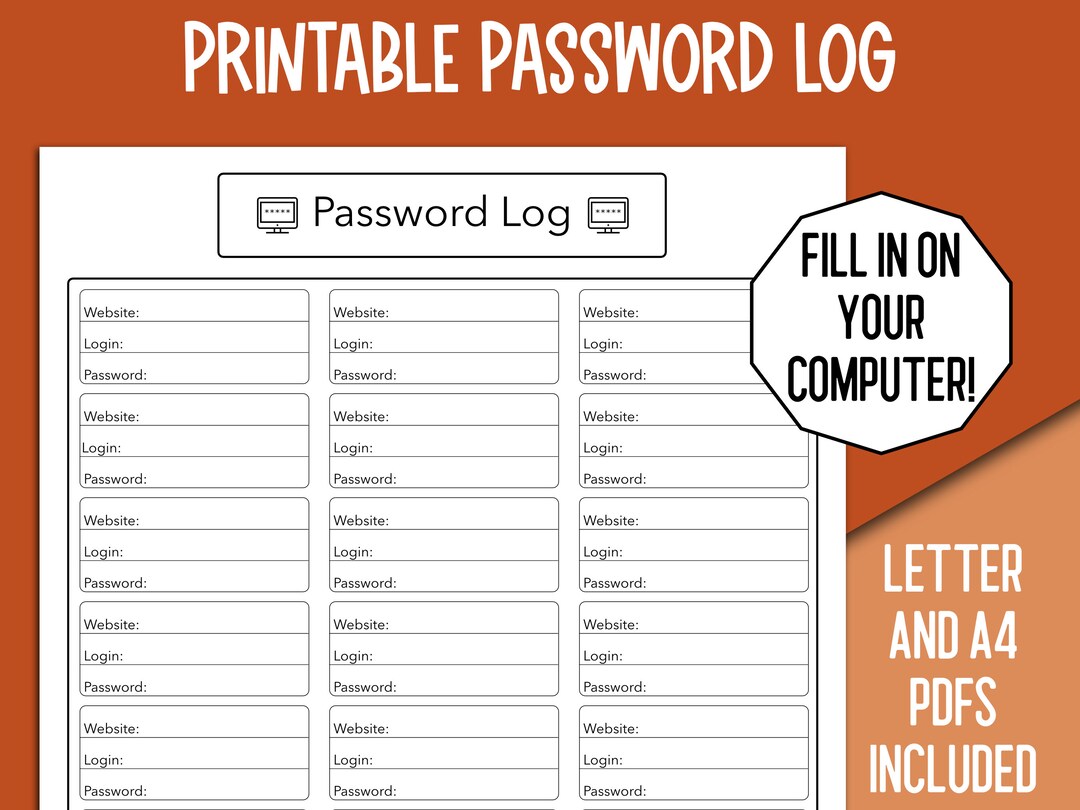 Printable Password Log, Password Organizer, Password Tracker Keeper ...