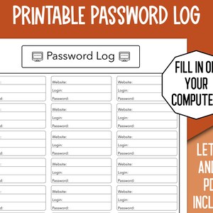 Printable Password Log, Password Organizer, Password Tracker Keeper ...