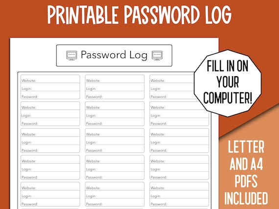Printable Password Log Password Organizer Password Tracker - Etsy
