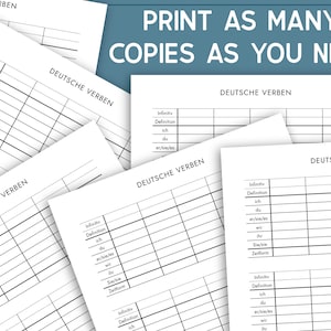 Printable German Verb Table Practice, German Verb Conjugation Worksheet ...