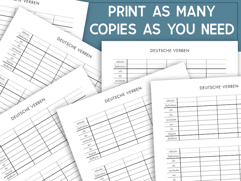 Printable German Verb Table Practice, German Verb Conjugation Worksheet ...