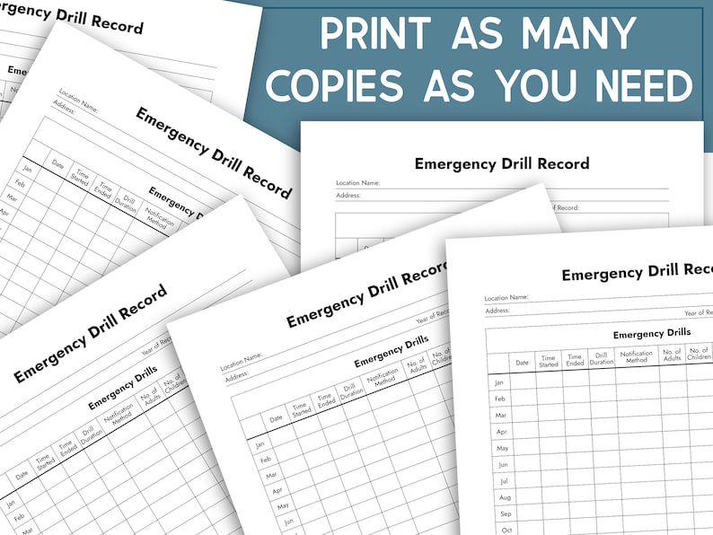 Printable Emergency Evacuation Log, Emergency Drill Record, Fire Drill ...