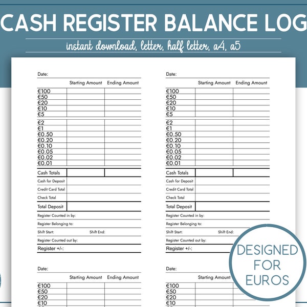 Cash Drawer Balance Sheet - Etsy